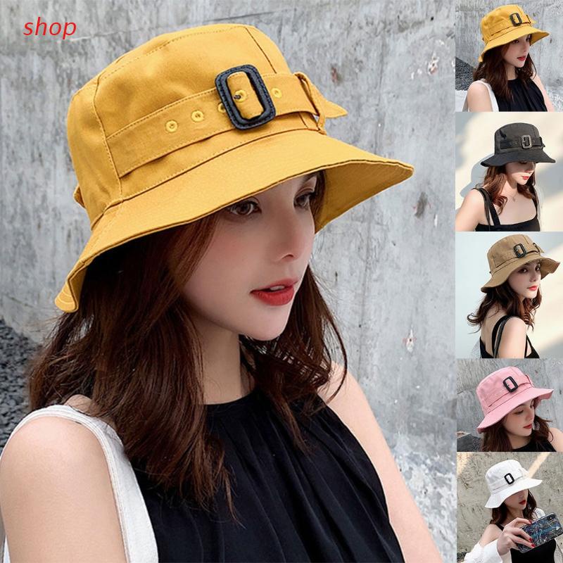 Sklep w stylu sklepu kobiety lato jednokolorowy kapelusz typu Bucket elegancka klamra pas z ...
