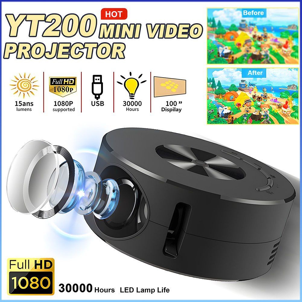 YT200 LED Mobilny Projektor Wideo Kinowy Domowy Odtwarzacz Multimedialny Dla Dzieci Przewodowy ...