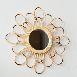 Lustro rattanowe do dekoracji ścian Boho, wystrój lusterka ściennego ...