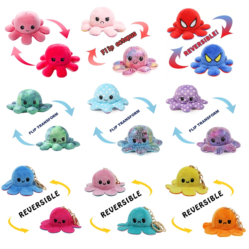 MO Reversible Octopus Plush Happy and Angry Face Mood Double-sided ...