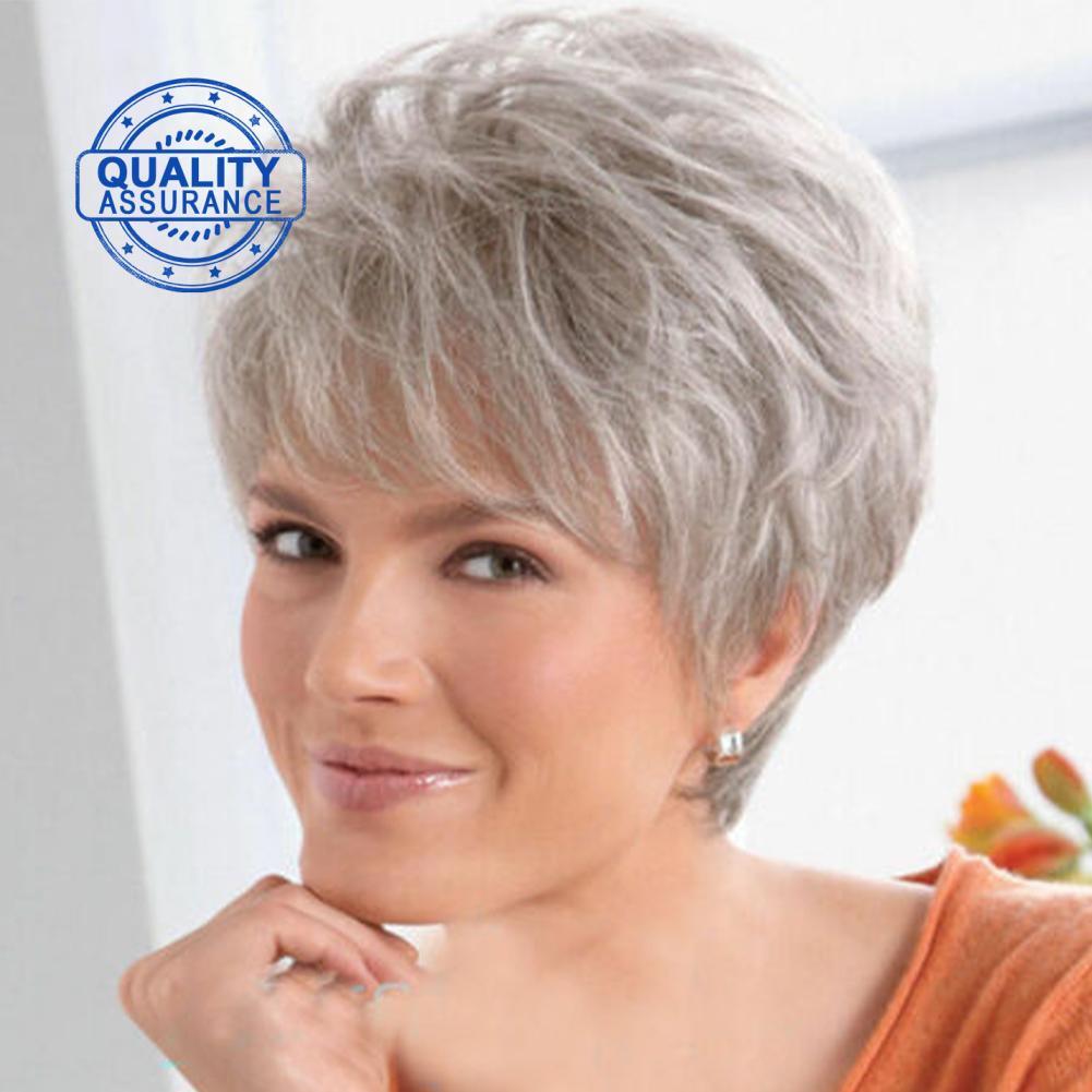 Modne Damskie Peruki Damskie Peruka Krótka Srebrna Szara Kręcona Peruka ...