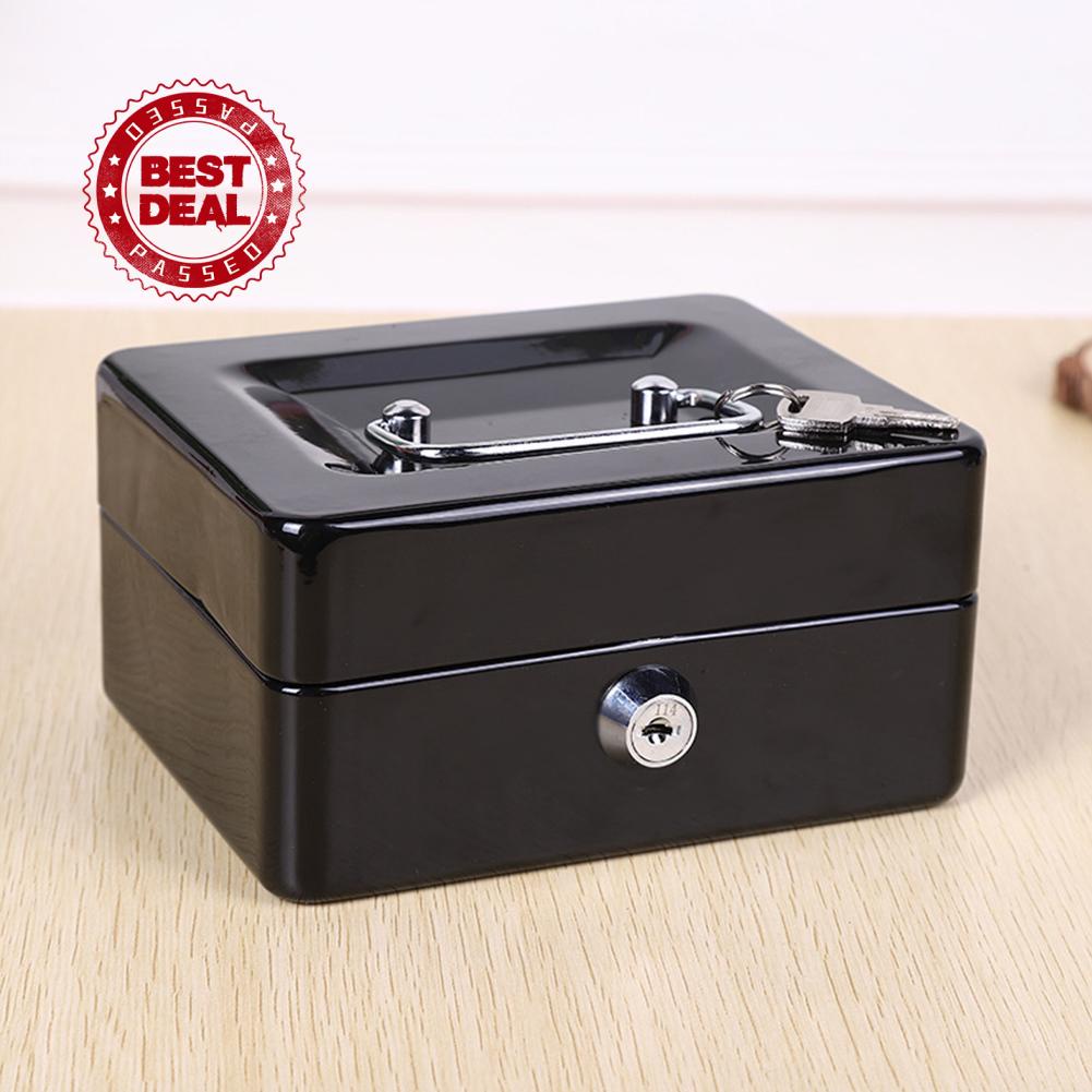 Practical Mini Petty Cash Money Box Storage with Handle For House J4B1 Steel Fit Tin B4R2 H2O3 ...