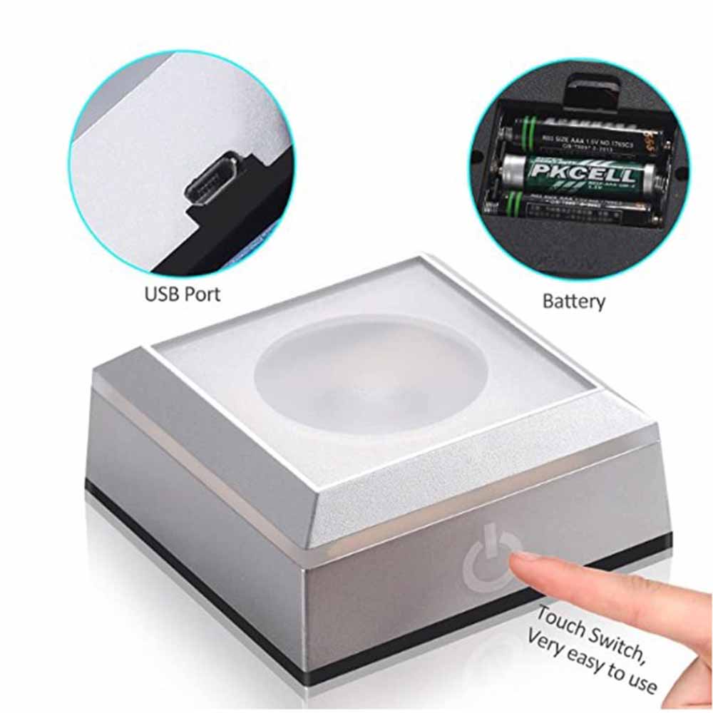 LED Light Base for Crystal 3D Glass Art Colorful Lighted Square Stand ...