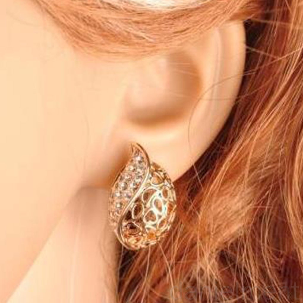 Kobiety Hollow Design Cyrkonie Stud Kolczyk Serce Kształt Liścia Ear ...