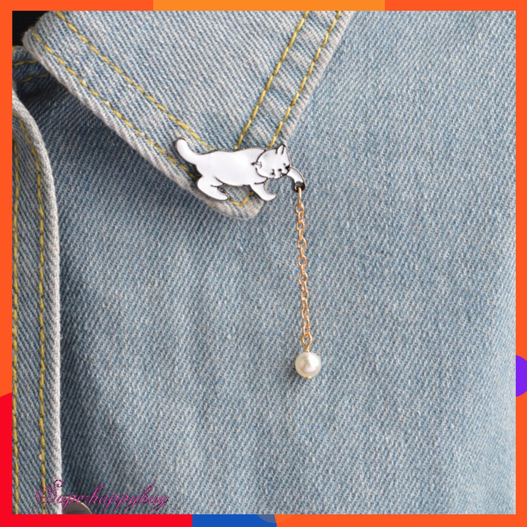 Women Cute Cartoon Cat Brooch Pins with Venetian Pearl | Shopee Polska