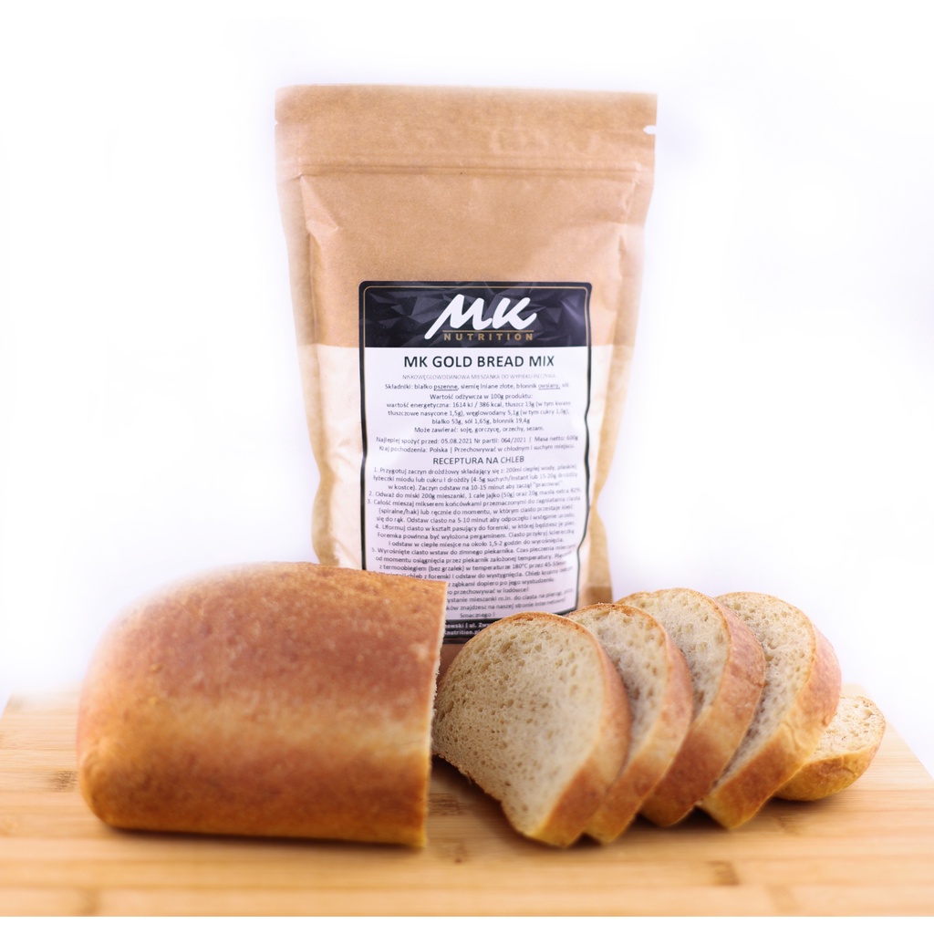 KETO CHLEB Mieszanka chlebowa wysokobiałkowa MK Gold Bread Mix | 5.1g WW/100g | op. 600g na 3 ...