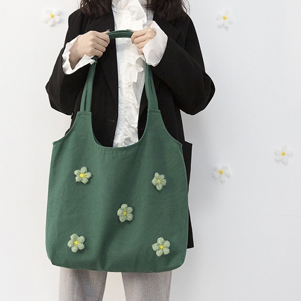 Tote Bag Canvas Women Korean Large Capacity Versatile With Zip Lunch ...