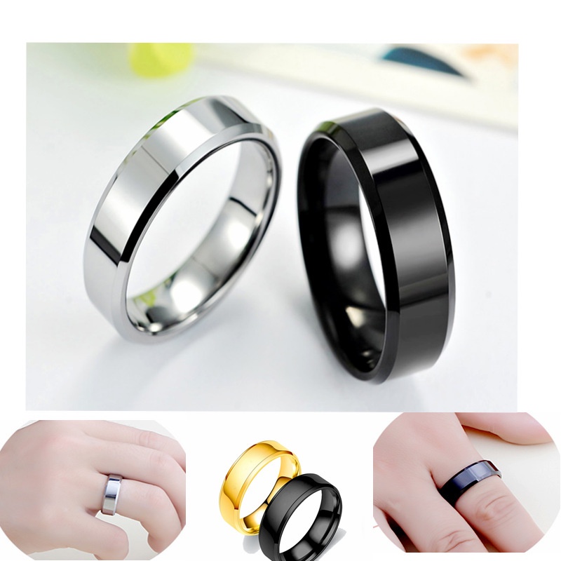 Stalowy Cool Simple Men Ring Czarny Złoty Srebrny Polerujący Pierścień ...