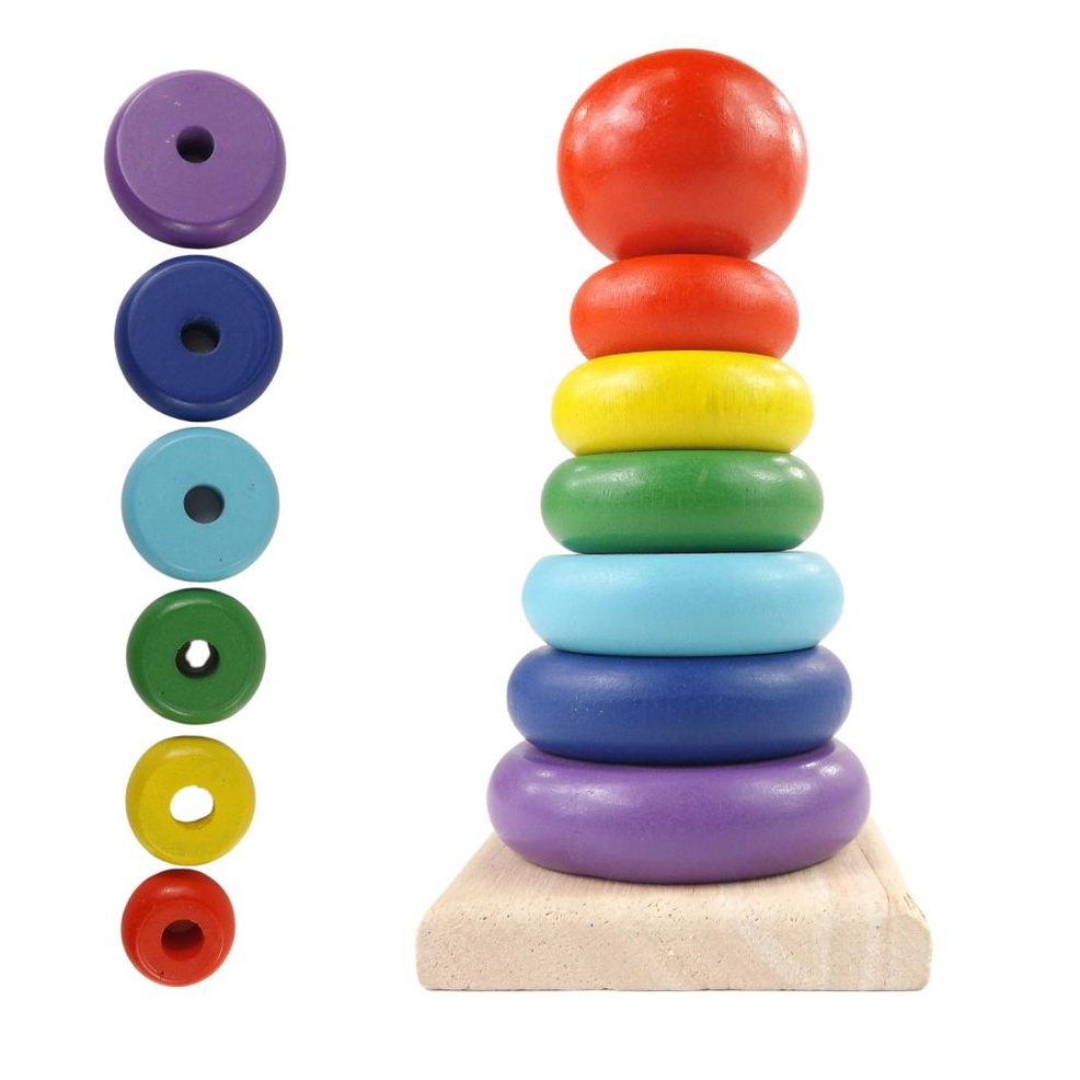 Sorter drewniany tęczowa wieża piramida kolor SC-2 | Shopee Polska