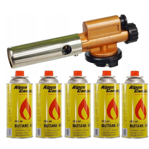 PALNIK GAZOWY ŻELIWNY LUTLAMPA 1300C + 5 X GAZ BUTLA Z GAZEM SZTUK 5 ...