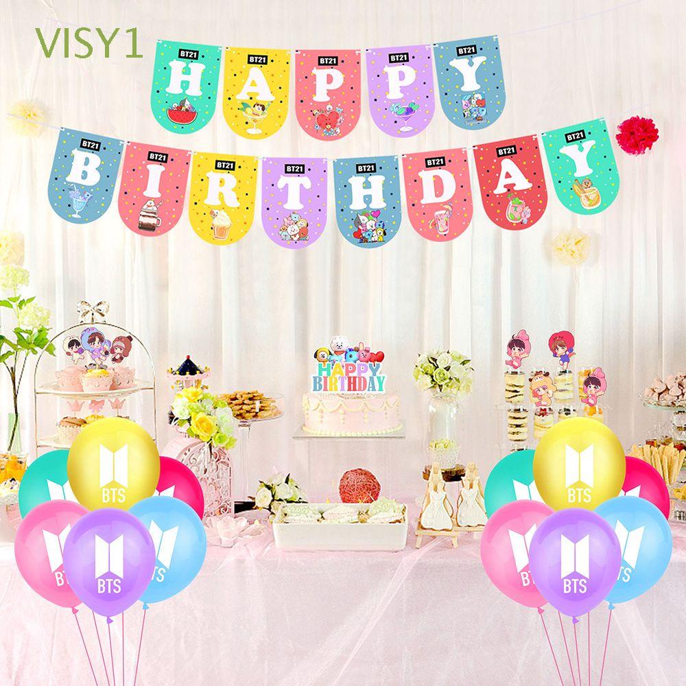 VISY1 BTS Theme Cake Topper Table Balloon Party Decoration Need Set Cup ...