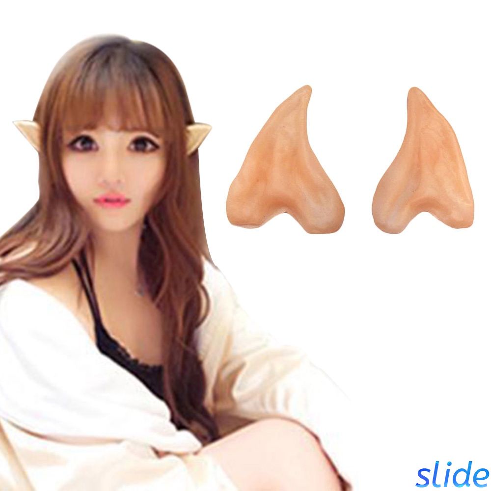 slide Latex Fairy Pixie Elf Ears Cosplay Accessories Halloween Party Latex Soft Pointed ...