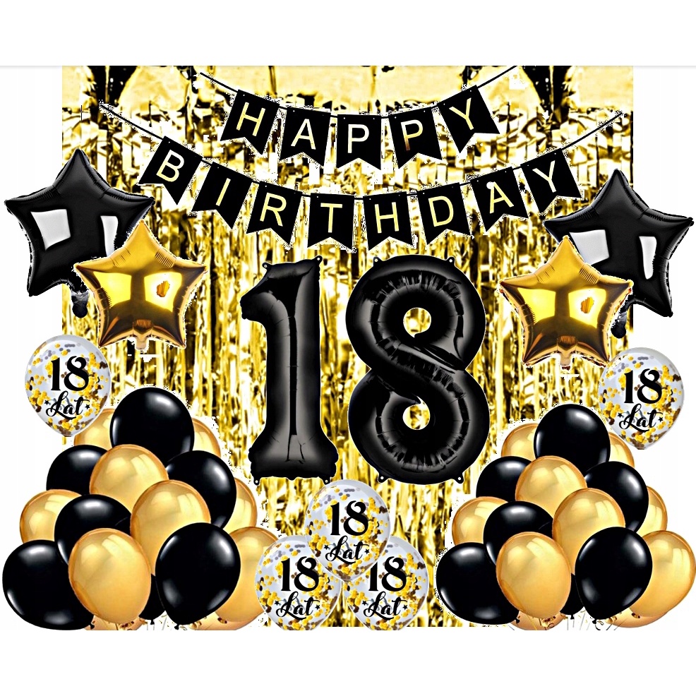 ZESTAW DEKORACJI BALONY 18 URODZINY KURTYNA MEGA | Shopee Polska