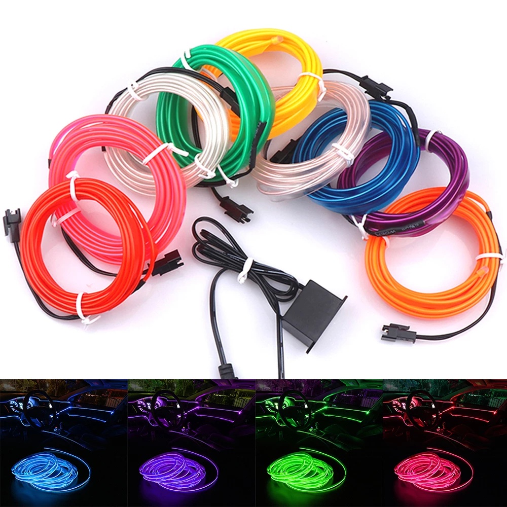 1M/3M/5M 3V EL Wire Cool Light Auto/Car Flash Glow Flexible Neon LED ...