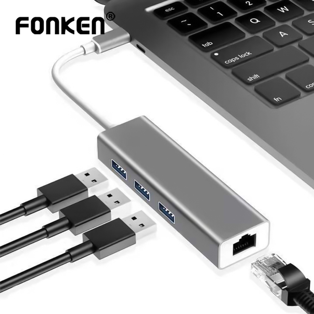 Fonken USB Ethernet 3-Portowy HUB USB 2.0 RJ45 Lan Karta Sieciowa ... Fonken USB Ethernet 3-Portowy HUB USB 2.0 RJ45 Lan Karta Sieciowa ...