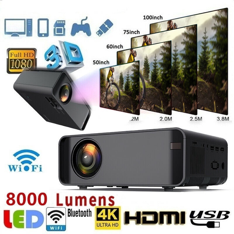 Projektor bezprzewodowy 8000 lumenów 1080p Wifi 3d 4k Hd LED telefon ...