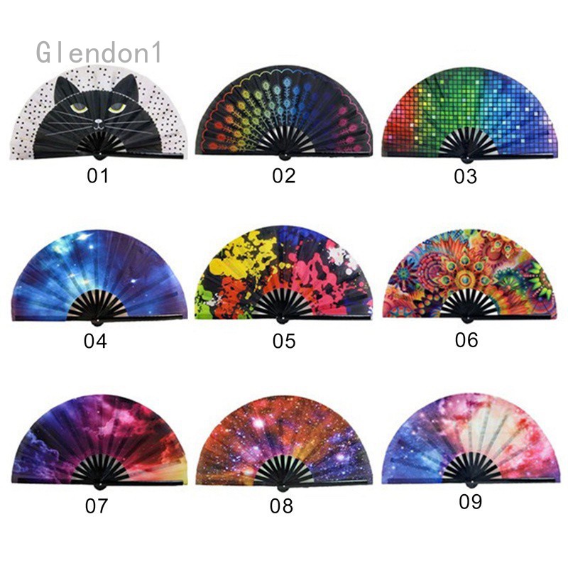 Glendon Festival Hand Stain Fan Duży składany wentylator Druk Kung Fu ...