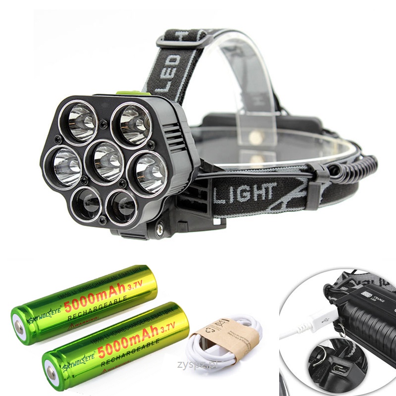 30000LM 7 LED Reflektor XML T6 USB Reflektor Led Czołówka Camping Light ...