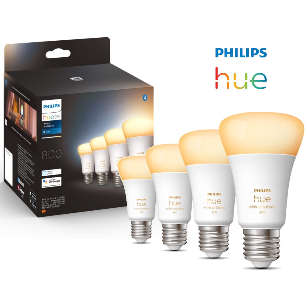 Nowy zestaw 4 żarówek Philips HUE white ambiance E27 Zigbee Bluetooth ...