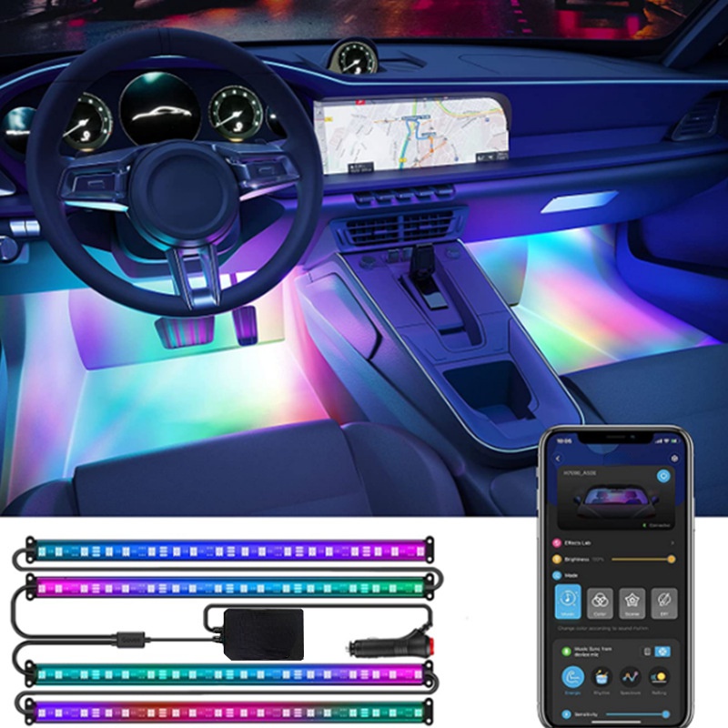 Smart Car LED Strip Lights RGBIC Wewnętrzne światła samochodowe z 4 ...