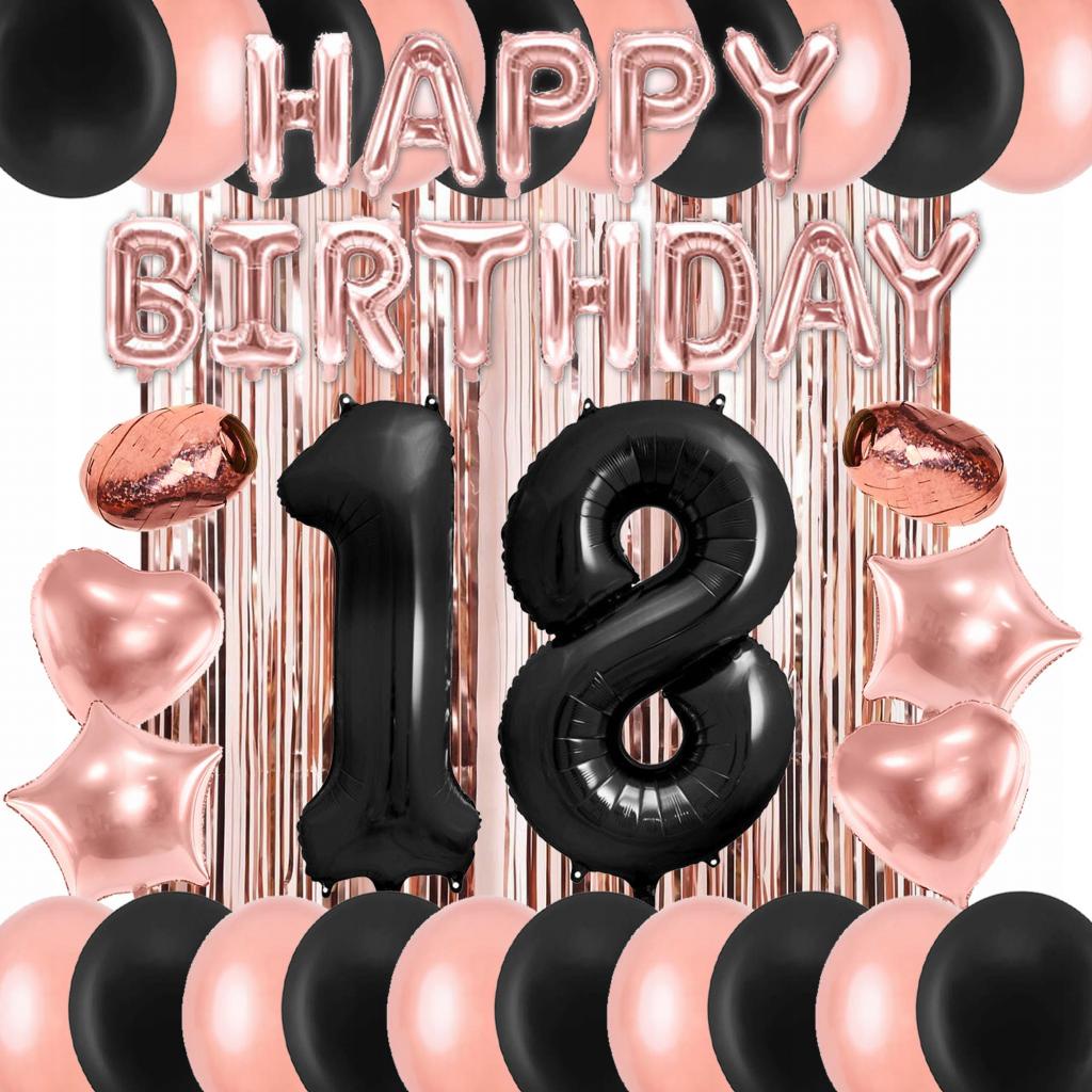 ZESTAW BALONY ROSE GOLD 18 URODZINY KURTYNA NAPIS | Shopee Polska