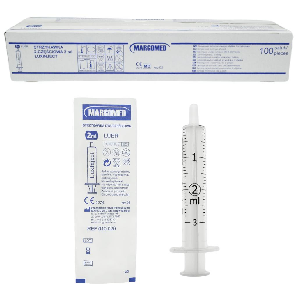 Strzykawka iniekcyjna 2ml LUER 2-częściowa 100 szt. = 1 op. (MARGOMED ...