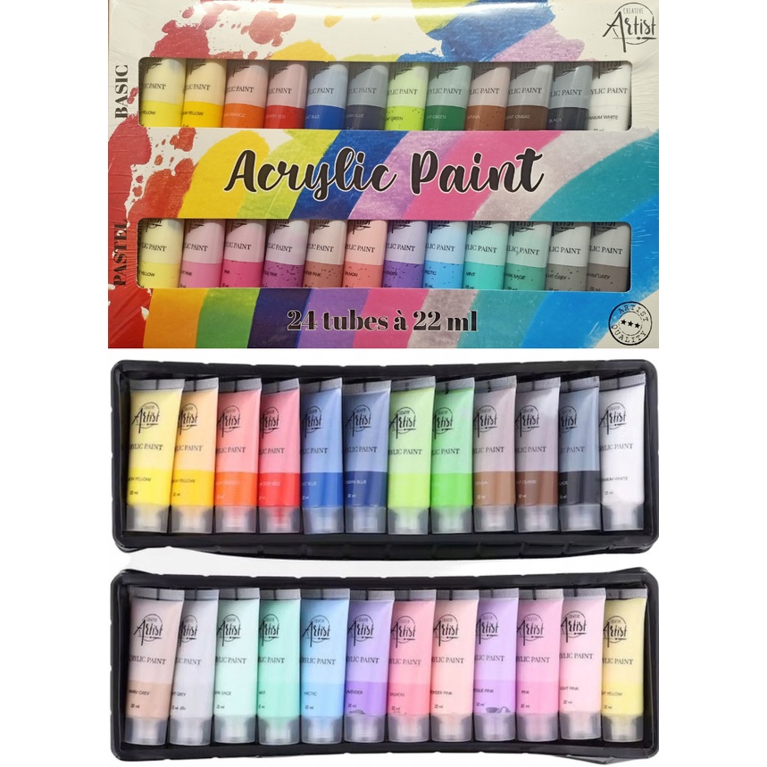 Farby akrylowe Akryle Duży zestaw 24 kolory x 22 ml w tym 12 ...