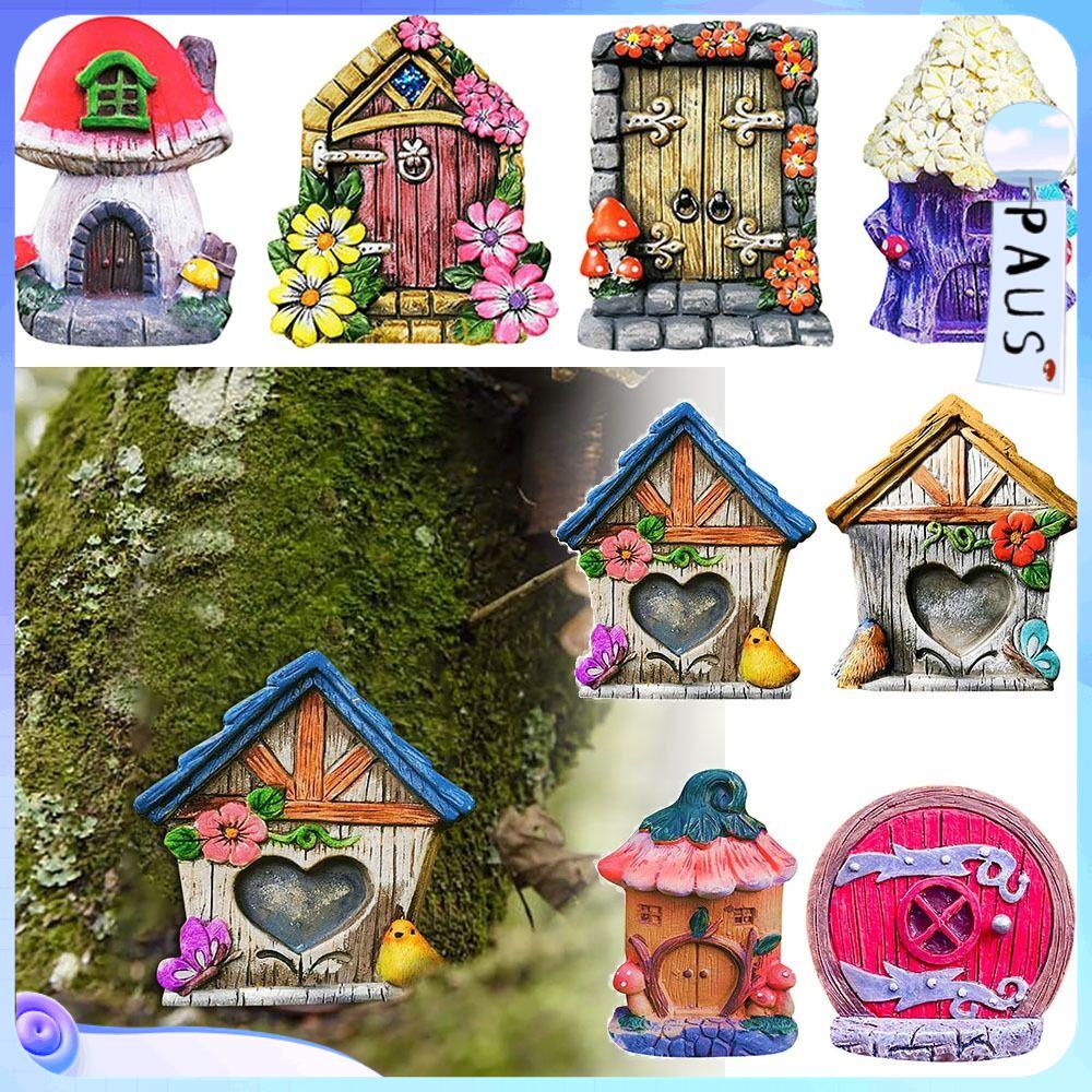 Paus1 Miniaturowe Drzwi Elf Malowane Drzewo Ozdoba do Domku dla Lalek Ozdoba na Podwórku ...