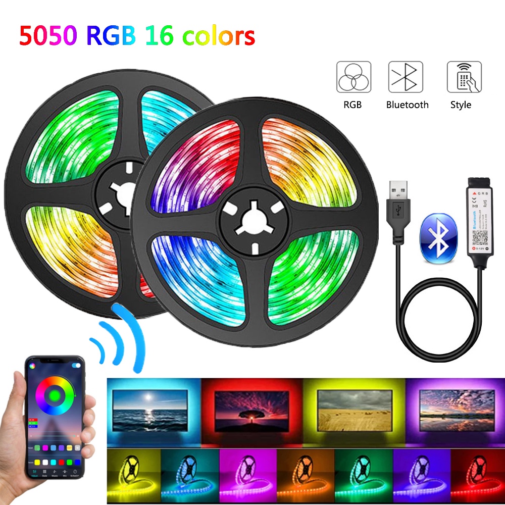 5m Paski Led USB Bluetooth-compatibl 5050 RGB Sterowanie na podczerwień ...